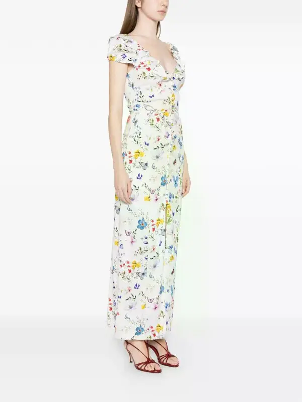 Alice + Olivia Tara Ruffled Floral Slip Midi Dress - White