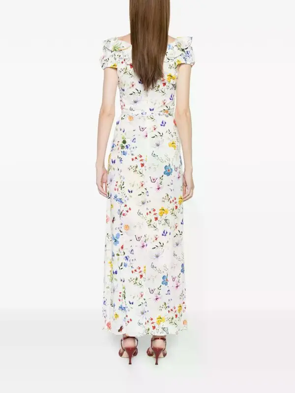 Alice + Olivia Tara Ruffled Floral Slip Midi Dress - White