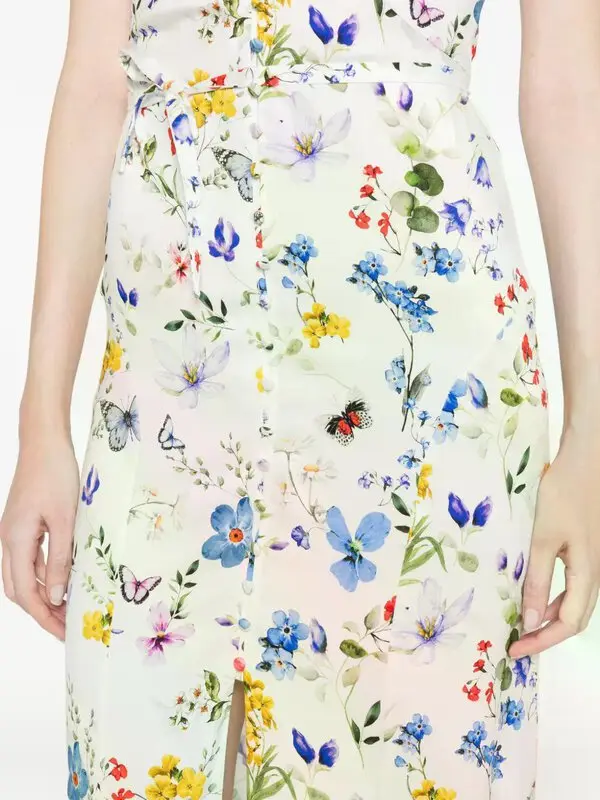 Alice + Olivia Tara Ruffled Floral Slip Midi Dress - White
