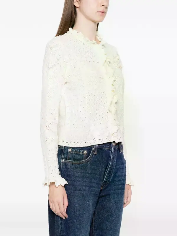 Ba&sh Ruffled Crochet Knit Cardigan - Neutrals
