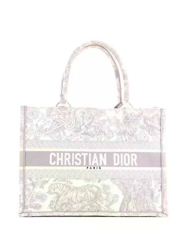 Dior Book Embroidered Canvas Medium Tote Bag - Grey