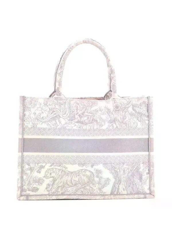 Dior Book Embroidered Canvas Medium Tote Bag - Grey
