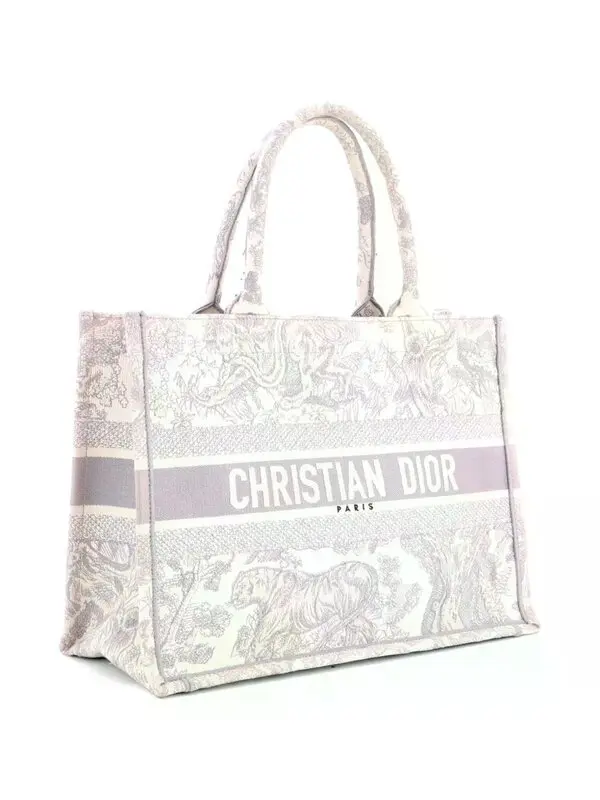 Dior Book Embroidered Canvas Medium Tote Bag - Grey