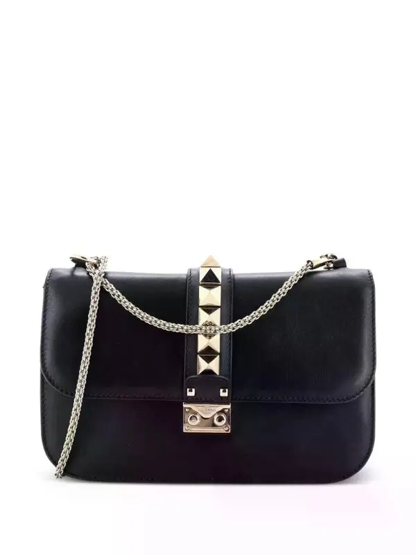 Valentino Garavani Glam Lock Leather Medium Shoulder Bag - Black