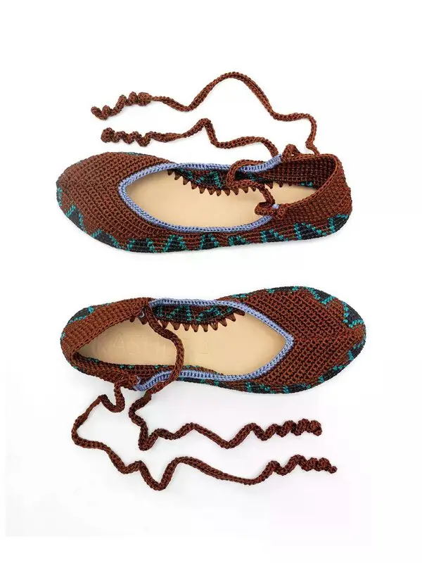 KASHURA High Crochet Ballet Flats - Brown