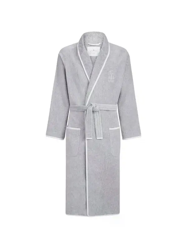 Brunello Cucinelli Cotton Terrycloth Bathrobe With Linen Trims - Grey