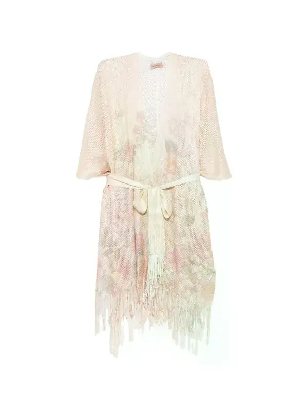 TWINSET Floral-print Fringed Beach Cover-up - Neutrals