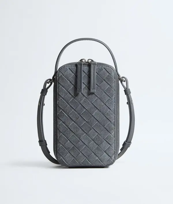 Bottega Veneta Intrecciato Denim Suede Leather Phone Pouch - Cloudy Indigo/shadow