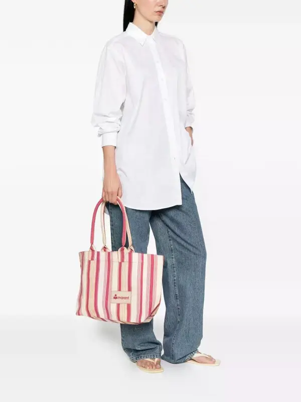 Isabel Marant Étoile Yenky Striped Tote Bag With Logo Patch - Pink