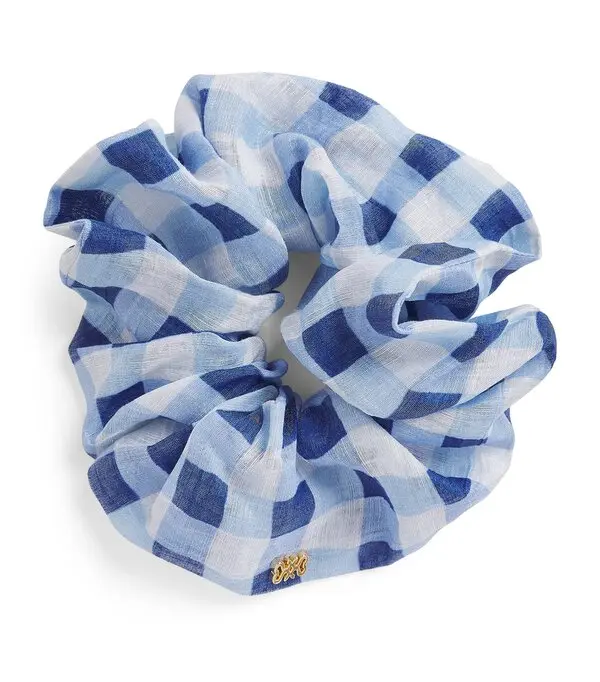 Sandro Linen-blend Gingham Scrunchie - Blue