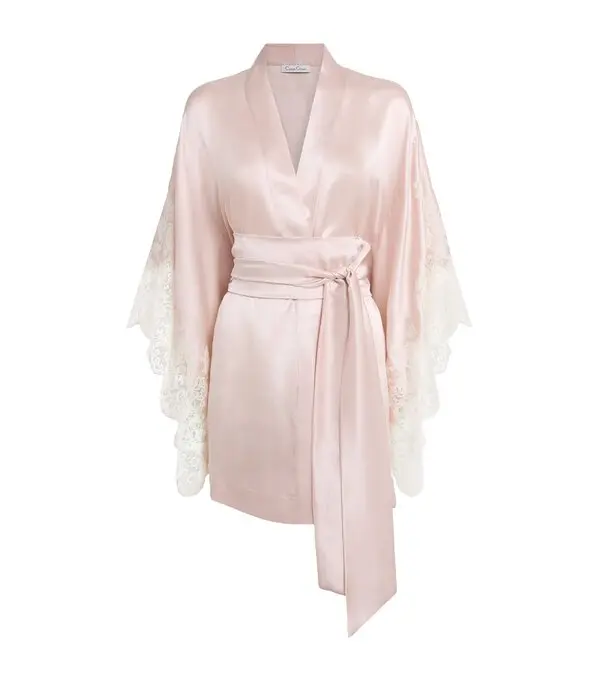 Carine Gilson Silk Lace-trim Julia Kimono - Pink