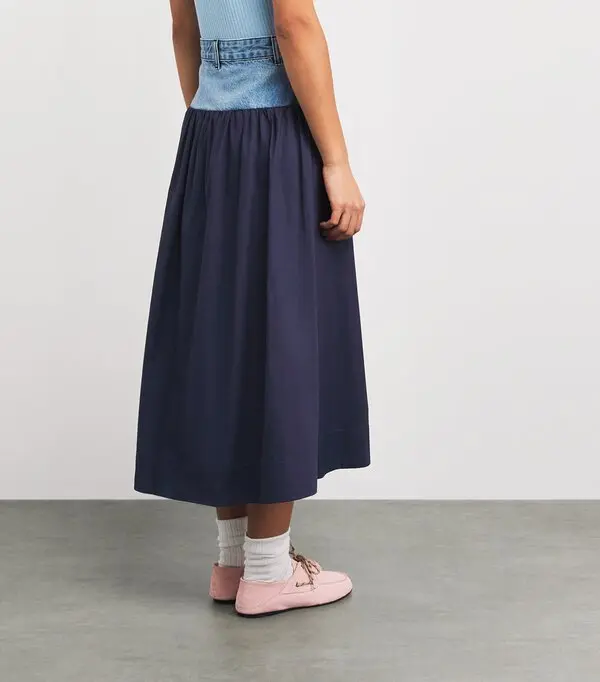 Sandro Denim-poplin Hybrid Midi Skirt - Blue