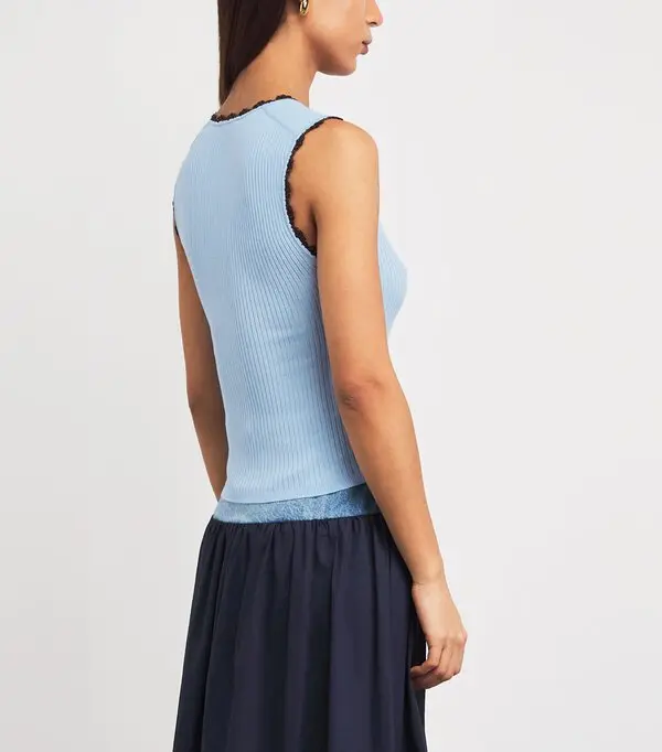 Sandro Crochet-trim Ribbed Tank Top - Blue