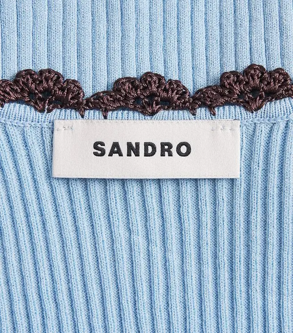 Sandro Crochet-trim Ribbed Tank Top - Blue