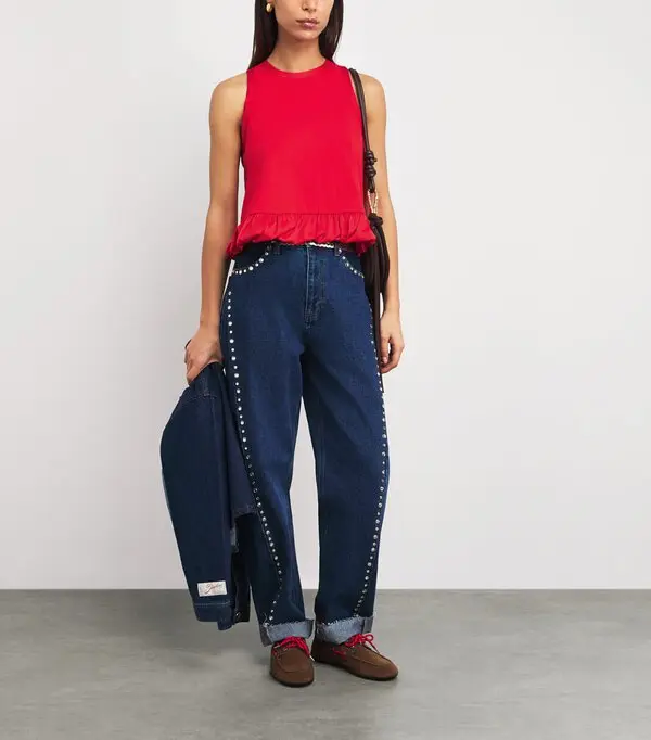 Sandro Cotton Ruffled Tank Top - Red