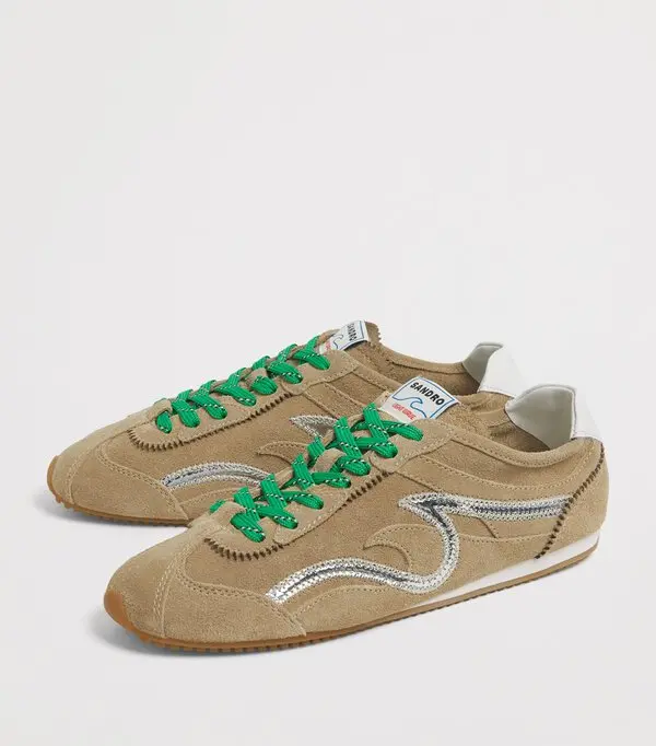 Sandro Light Wave Suede Sneakers - Beige