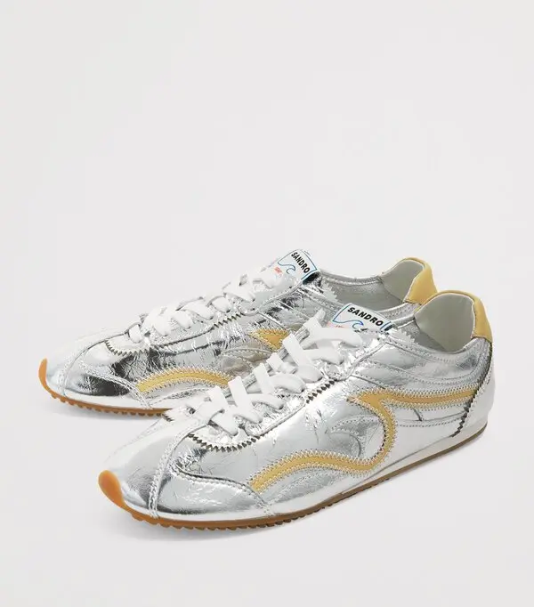 Sandro Metallic Leather Light Wave Sneakers - Black