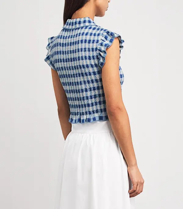 Sandro Gingham Smocked Top - Blue