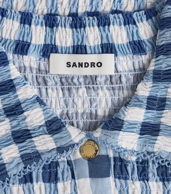 Sandro Gingham Smocked Top - Blue