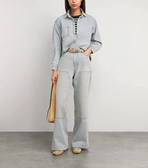 Sandro Rhinestone-embellished Straight Jeans - Blue