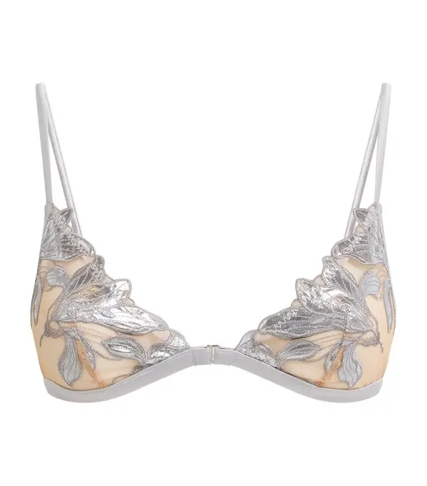 FLEUR DU MAL Embroidered Lily Triangle Bra - Silver