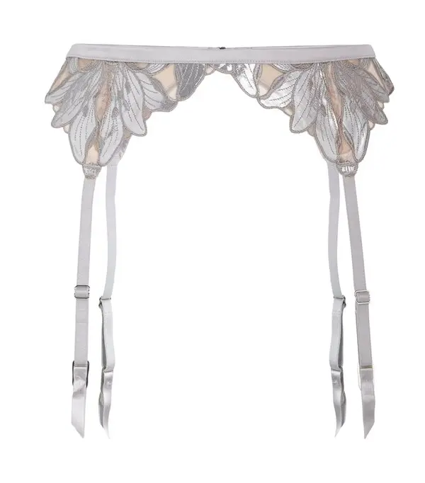 FLEUR DU MAL Embroidered Lily Suspender Belt - Silver