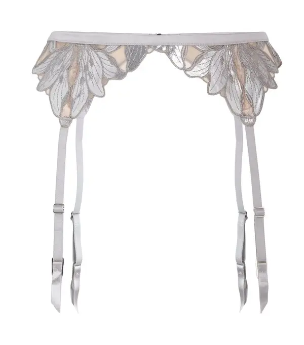 FLEUR DU MAL Embroidered Lily Suspender Belt - Silver