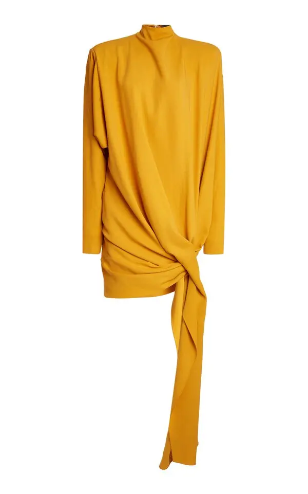 MUGLER Power Shoulder Draped Mini Dress - Yellow