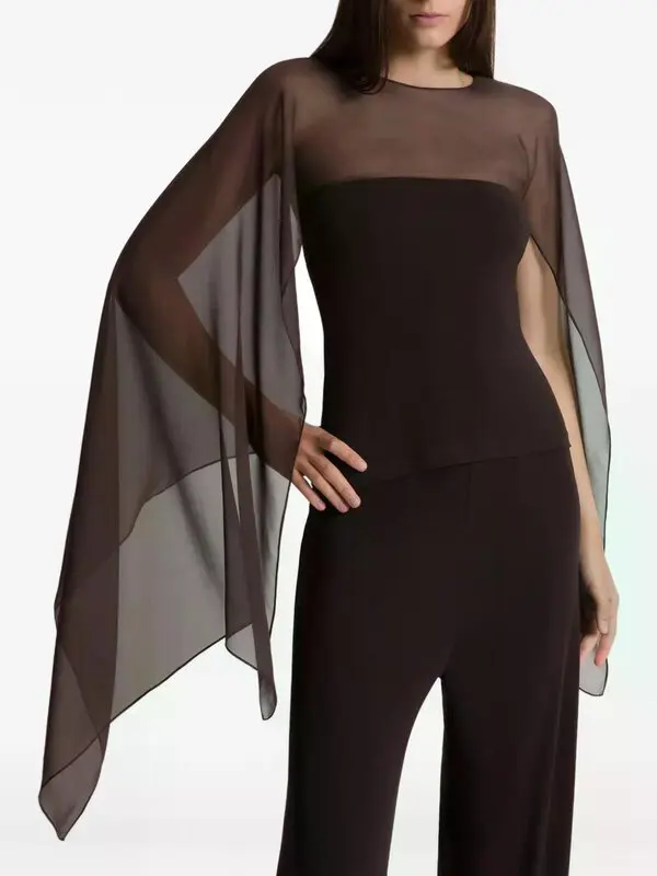 Alberta Ferretti Sheer-paneled Cape Top - Brown