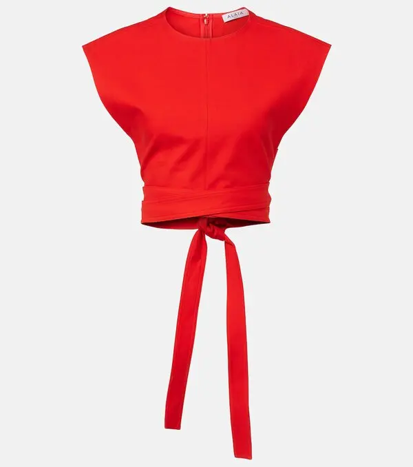 Alaïa Belted Cotton Gabardine Crop Top - Red