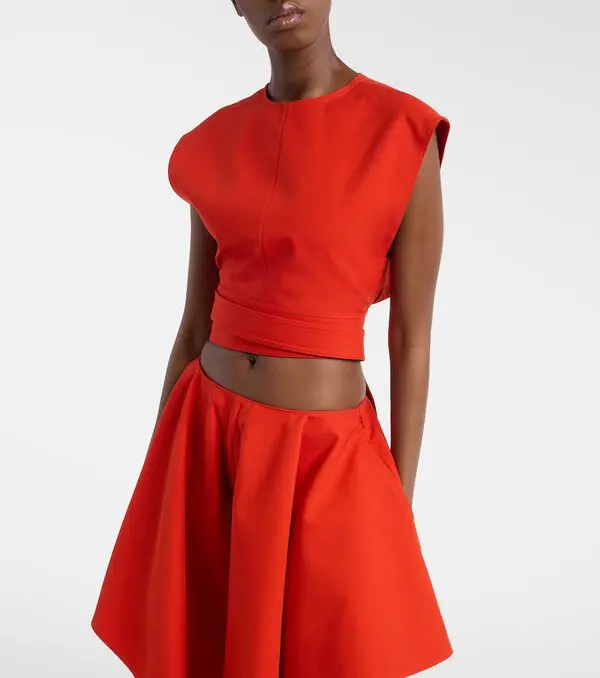 Alaïa Belted Cotton Gabardine Crop Top