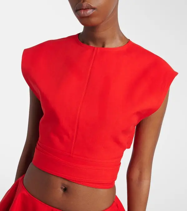 Alaïa Belted Cotton Gabardine Crop Top