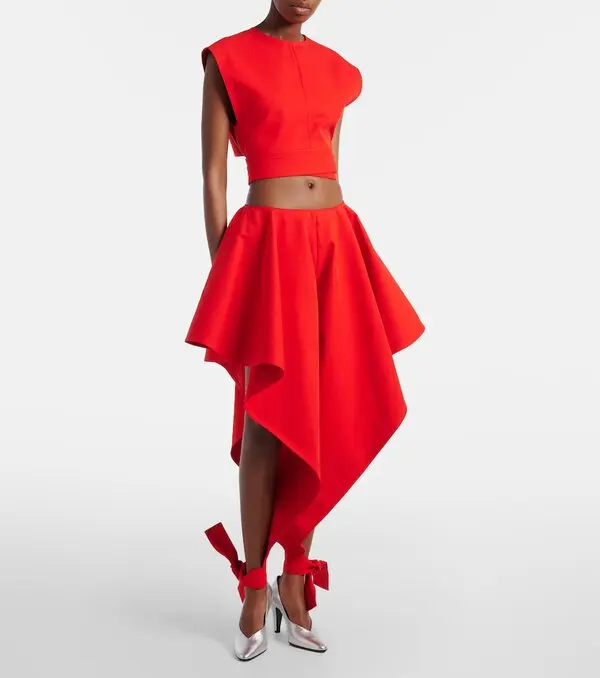 Alaïa Belted Cotton Gabardine Crop Top
