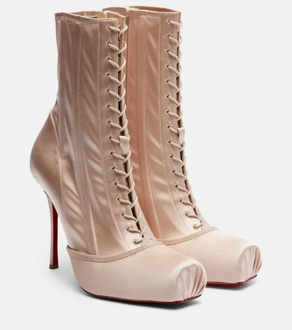 CHRISTIAN LOUBOUTIN Pavlova Crêpe Satin Ankle Boots - Pink