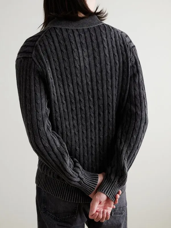 BEAMS Cable-knit Cotton Polo Shirt