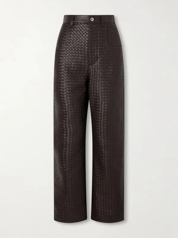 Bottega Veneta Intrecciato Leather Straight-leg Pants - Brown