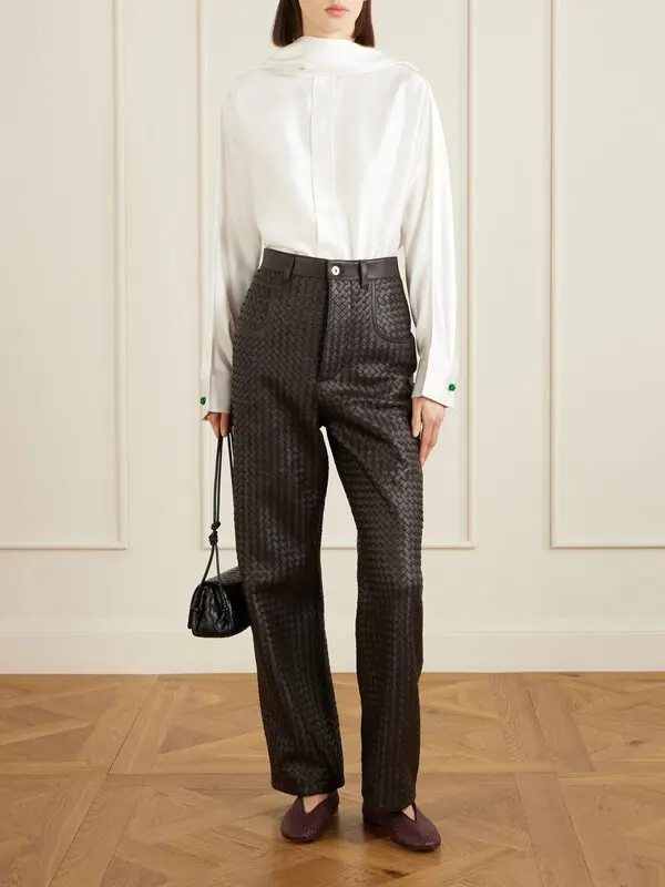 Bottega Veneta Intrecciato Leather Straight-leg Pants - Brown
