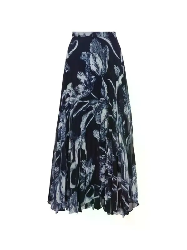 Erdem Pleated Floral Midi Skirt