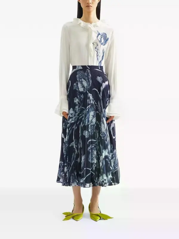 Erdem Pleated Floral Midi Skirt