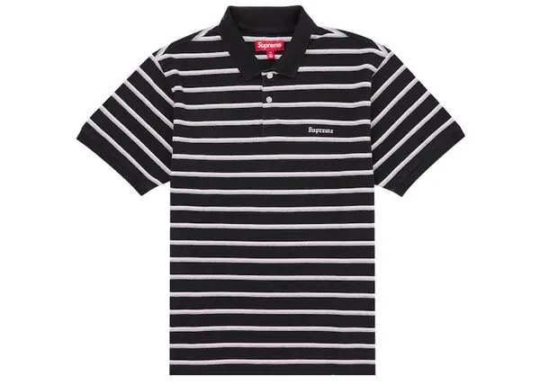 Supreme Washed Stripe Polo Shirt - Black