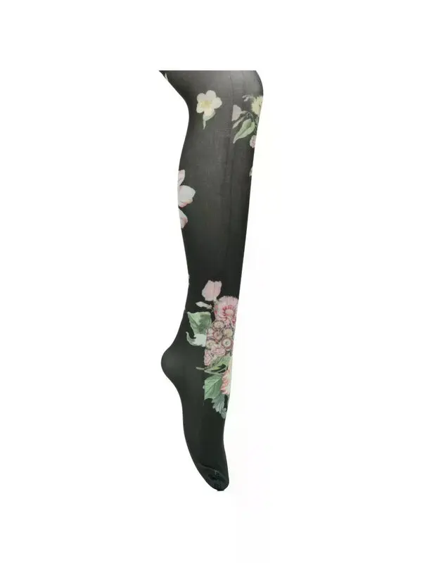 OPEN YY Floral Print Tights - Green
