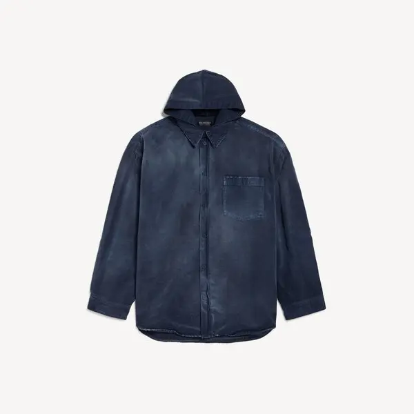 Balenciaga Washed Cotton Denim Shirt Parka - Blue