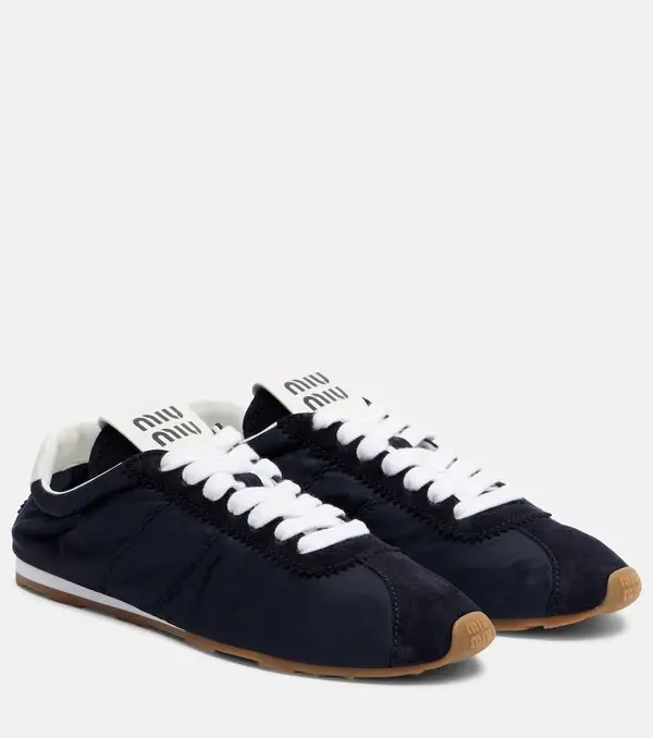 Miu Miu Plume Suede-trimmed Sneakers - Blue