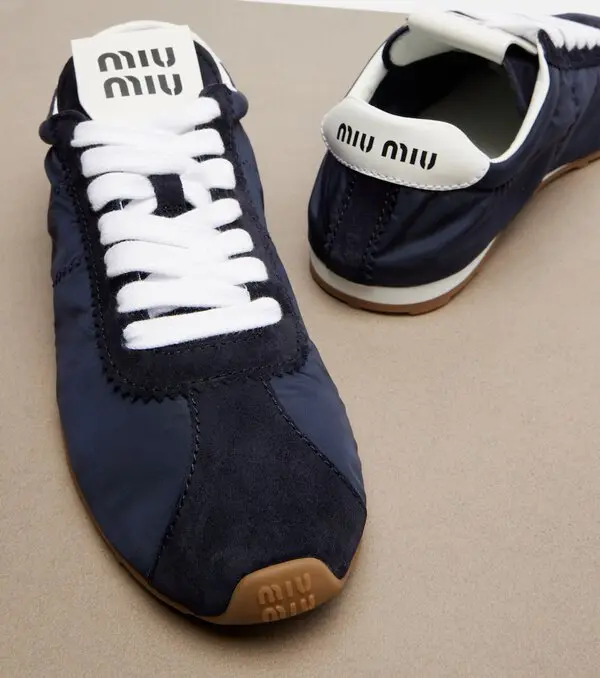 Miu Miu Plume Suede-trimmed Sneakers - Blue