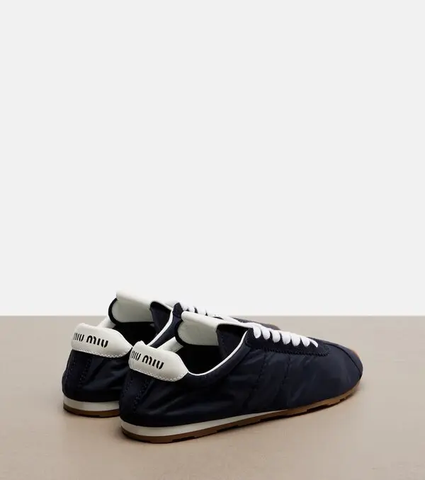 Miu Miu Plume Suede-trimmed Sneakers - Blue