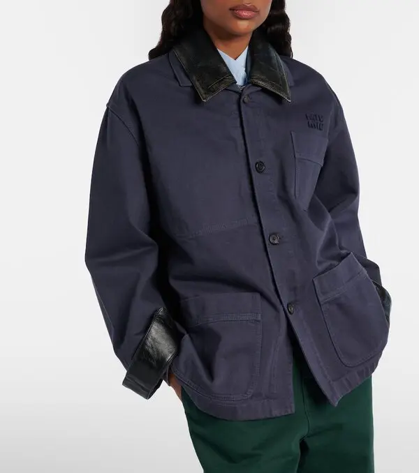 Miu Miu Leather-trimmed Cotton Gabardine Jacket - Blue