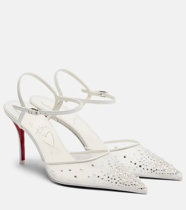 CHRISTIAN LOUBOUTIN Miss Z Embellished Slingback Pumps - White