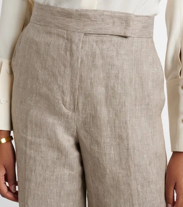 Max Mara Deserto Herringbone Linen Wide-leg Pants