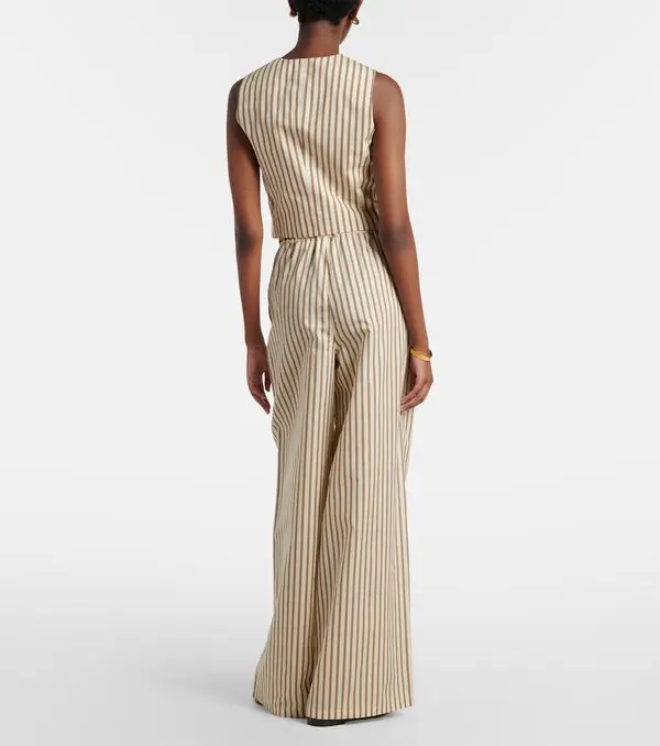 Max Mara Striped Cotton And Silk Wide-leg Pants - Beige