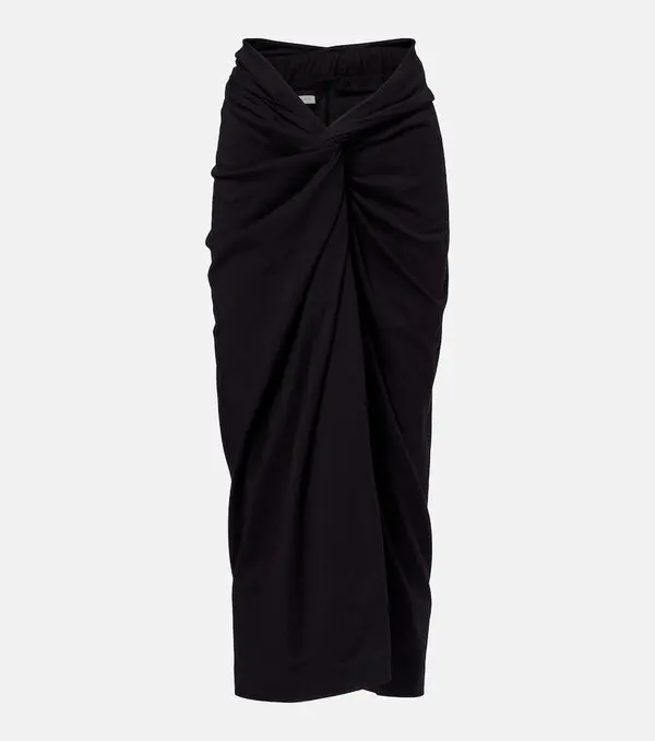 Dries Van Noten Gathered Cotton Midi Skirt